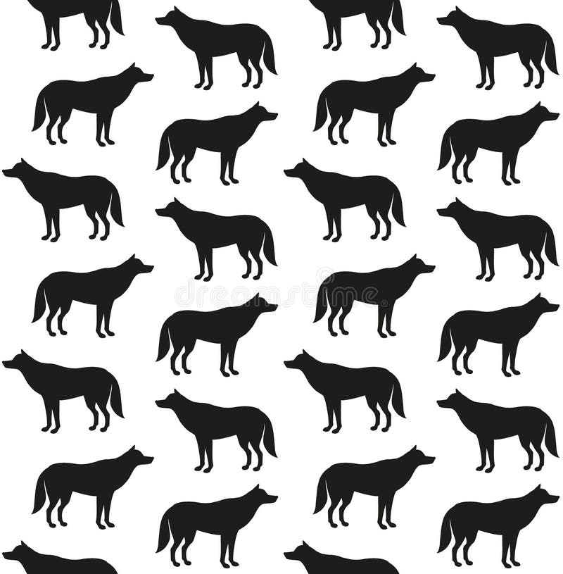 Vector Seamless Pattern of Flat Wolf Silhouette Stock Illustration ...
