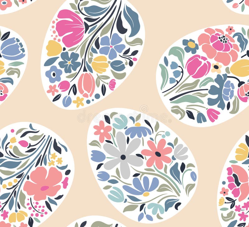 Vector Seamless Pattern. Floral Easter Spring Background with Ornate ...