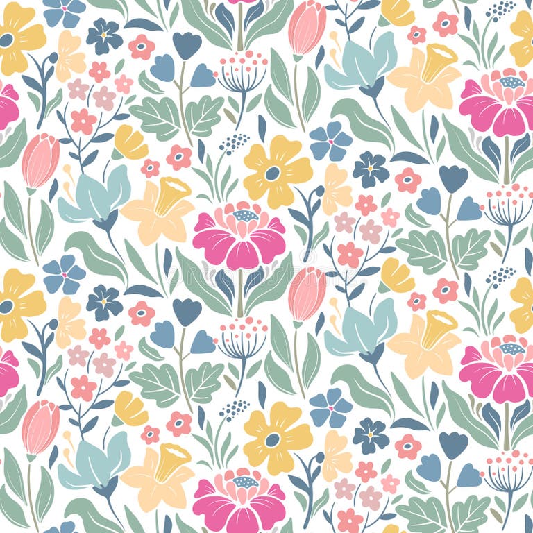 Vector Seamless Pattern. Floral Easter Spring Background in Pastel Colors Stock Vector ...