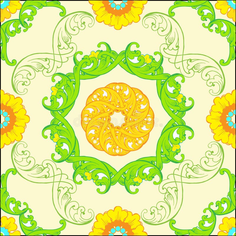 Vector Seamless Pattern with Floral Green Ornaments. Ornate Stock ...