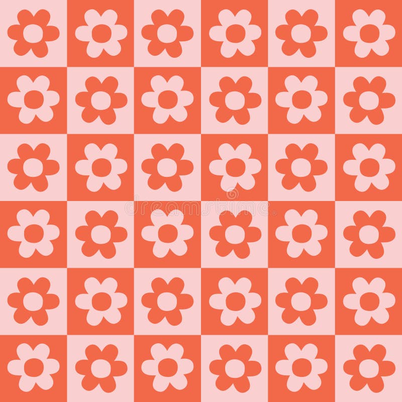 Vector Seamless Pattern of Flower on Check Stock Vector - Illustration ...