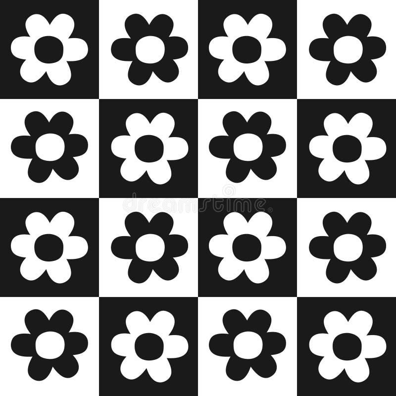 Vector Seamless Pattern of Flower on Checkered Stock Vector ...