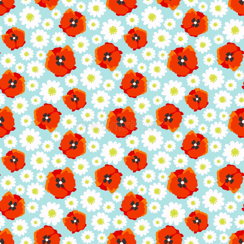 Vector Seamless Pattern with Flower Field. Stock Vector - Illustration ...