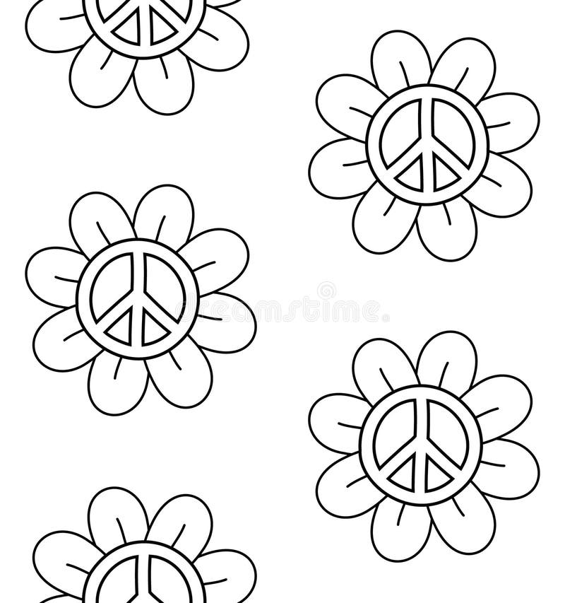 Vector Seamless Pattern of Flower with Peace Sign Stock Vector ...