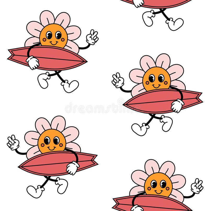 Vector Seamless Pattern of Flower with Surf Stock Vector - Illustration ...