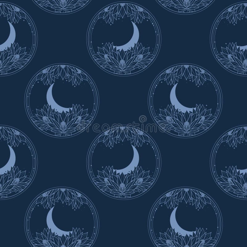 Vector Seamless Pattern with Flowers and Moon Stock Vector ...