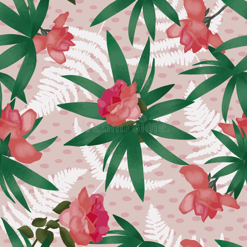 Vector Seamless Pattern with Flowers in a Pink Background. Stock Vector ...