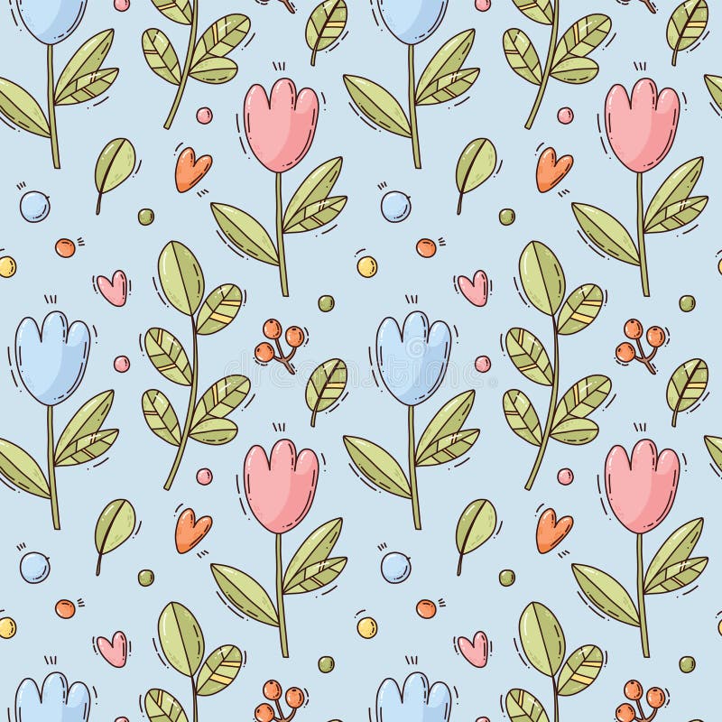 Vector Seamless Pattern with Flowers and Plants Stock Vector ...
