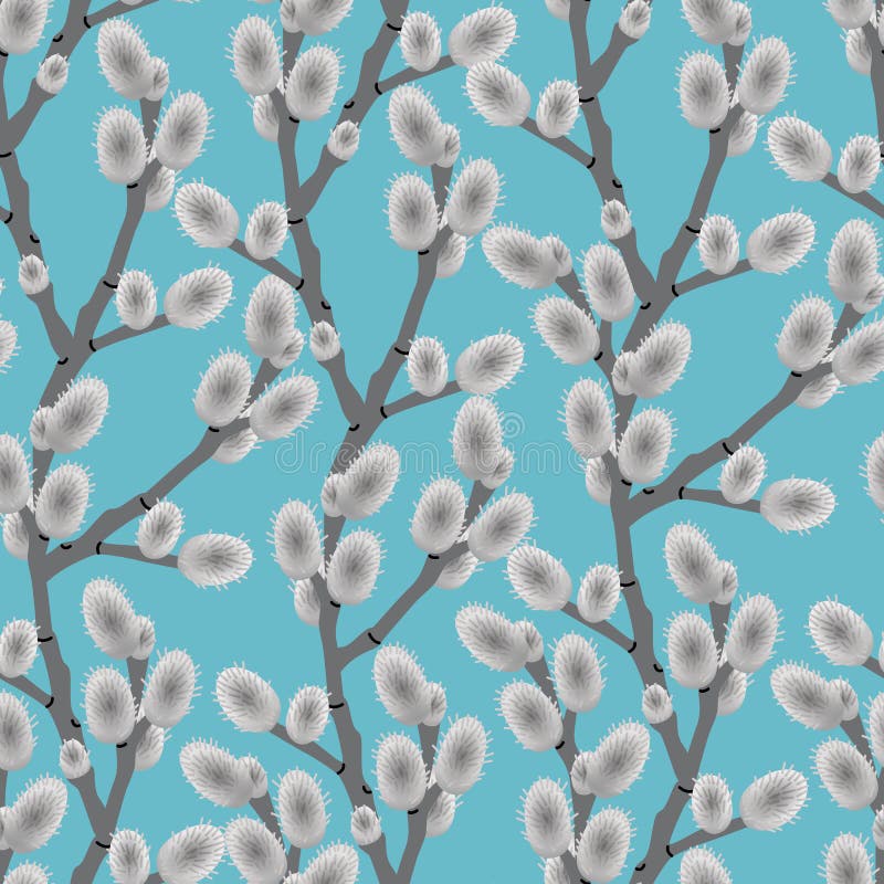 Vector Seamless Pattern with Fluffy Willow Twigs on a Blue Sky ...