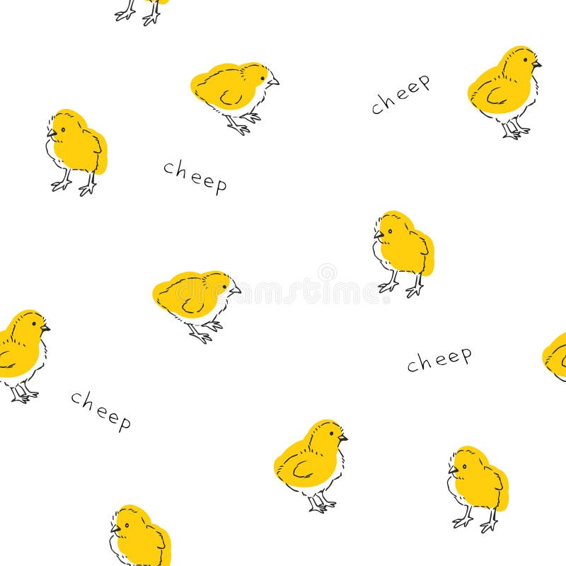 Vector Seamless Pattern with Fluffy Yellow Chicks Isolated on White ...