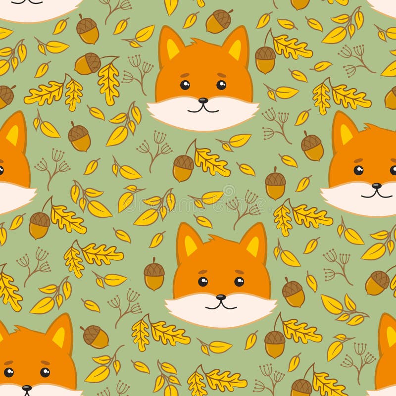 Vector Seamless Pattern with Fox and Leaf Stock Vector - Illustration ...