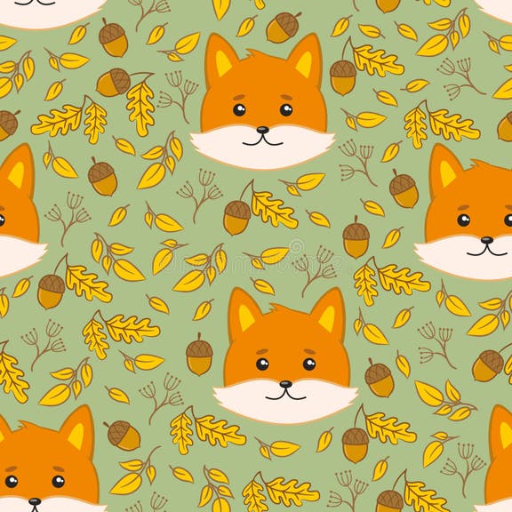 Vector Seamless Pattern with Fox and Leaf Stock Vector - Illustration ...