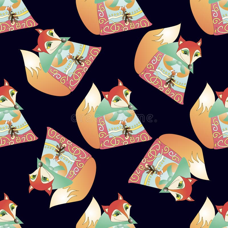 Vector Seamless Pattern with Fox Stock Illustration - Illustration of ...