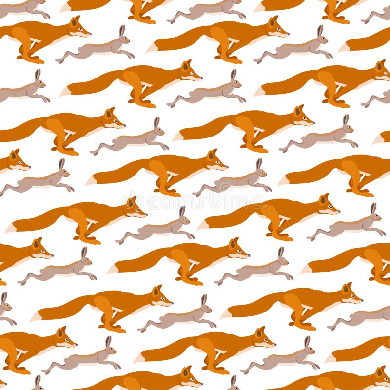 Vector Seamless Pattern with Foxes and Hares Running after Each Other. Stock Vector ...