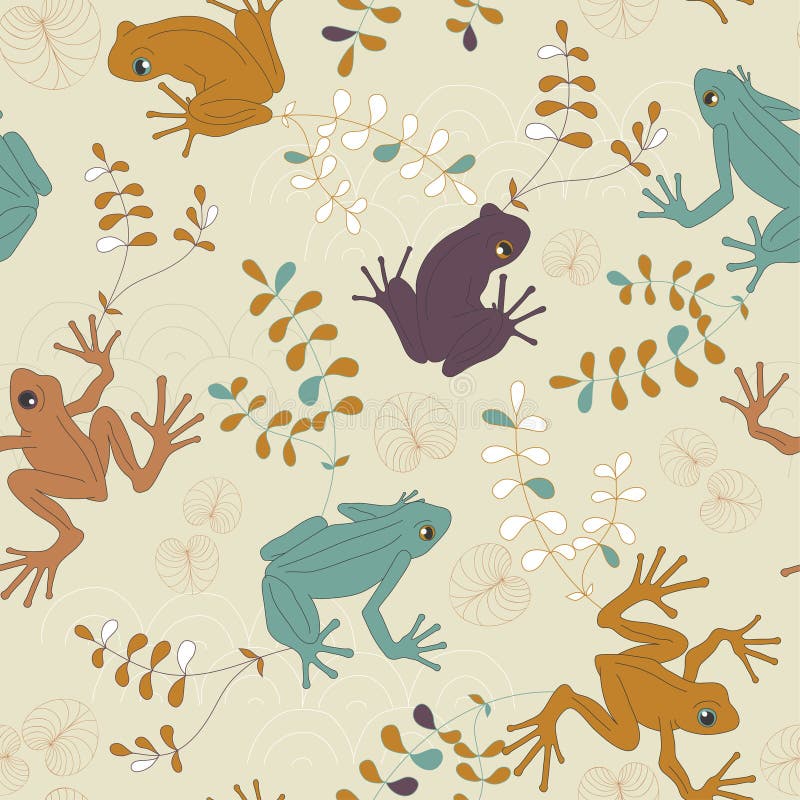 Seamless Pattern with Frogs Stock Vector - Illustration of contour ...