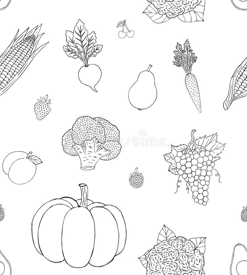 Vegetables Sketch Vector Seamless Pattern Stock Illustrations – 3,843 ...
