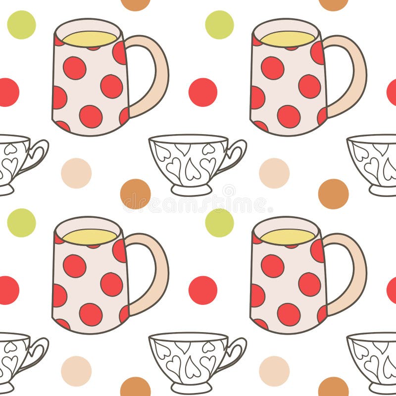 Vector Seamless Pattern on the Fun Cups for Tea and Coffee Stock Vector ...