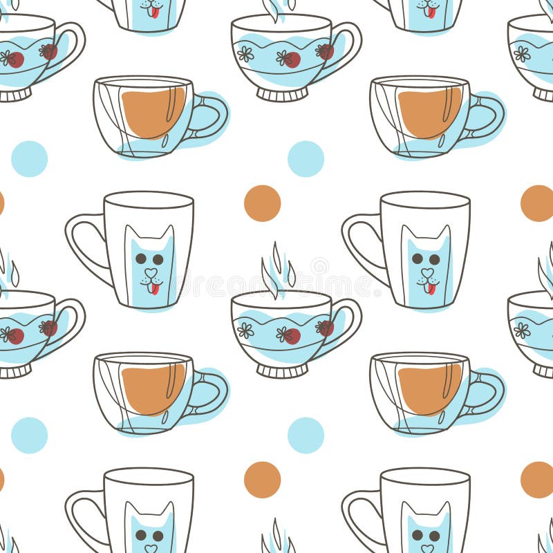 Vector Seamless Pattern on the Fun Cups for Tea and Coffee Stock Vector ...