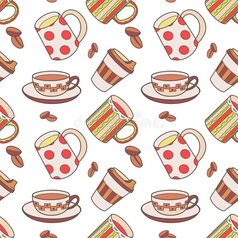 Vector Seamless Pattern on the Fun Cups for Tea and Coffee Stock Vector ...
