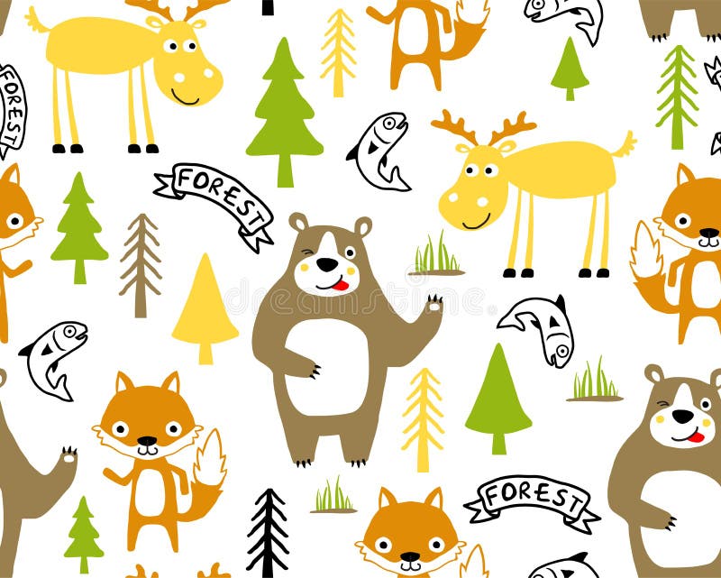 Vector Seamless Pattern with Funny Animals Cartoon Stock Vector ...