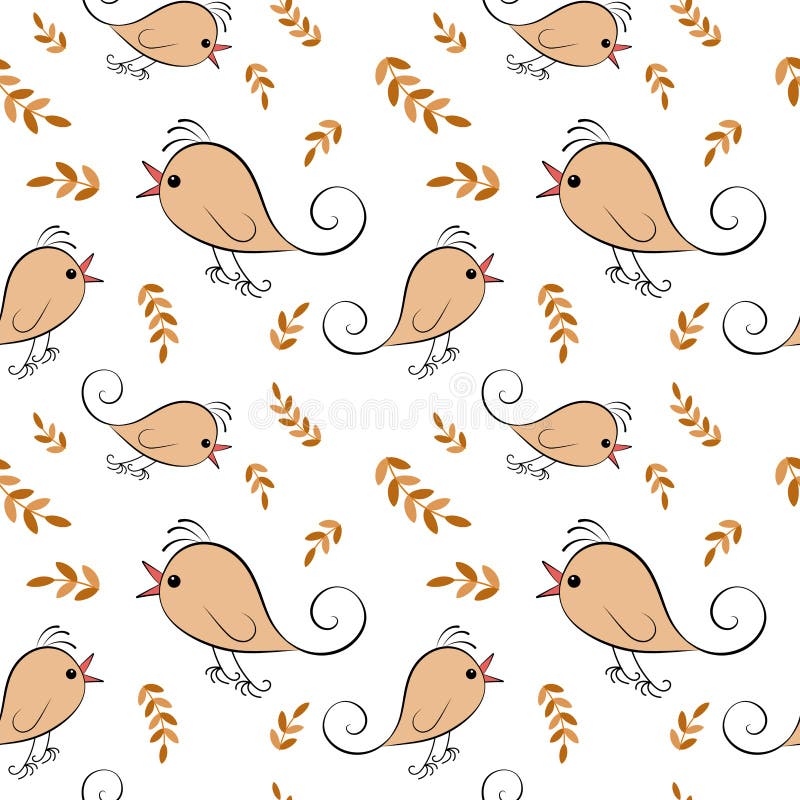 Vector Seamless Pattern with Funny Cute Birds Stock Illustration ...