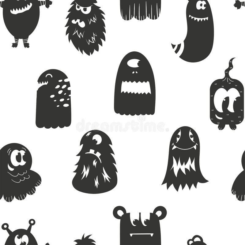 Vector Seamless Pattern with Funny Doodle Monsters. Stock Vector - Illustration of graphic, cute ...