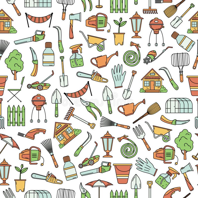 The Vector Seamless Pattern with Garden Tools. Background Stock Vector ...