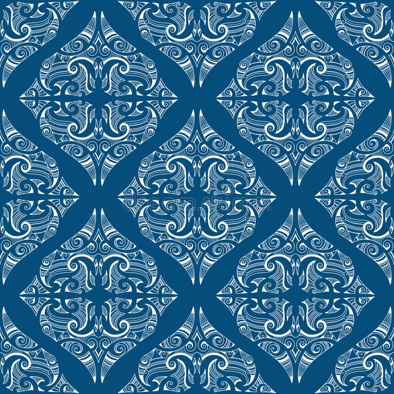 Vector Seamless Pattern. Geometrical Maori Style. Blue Background Stock ...