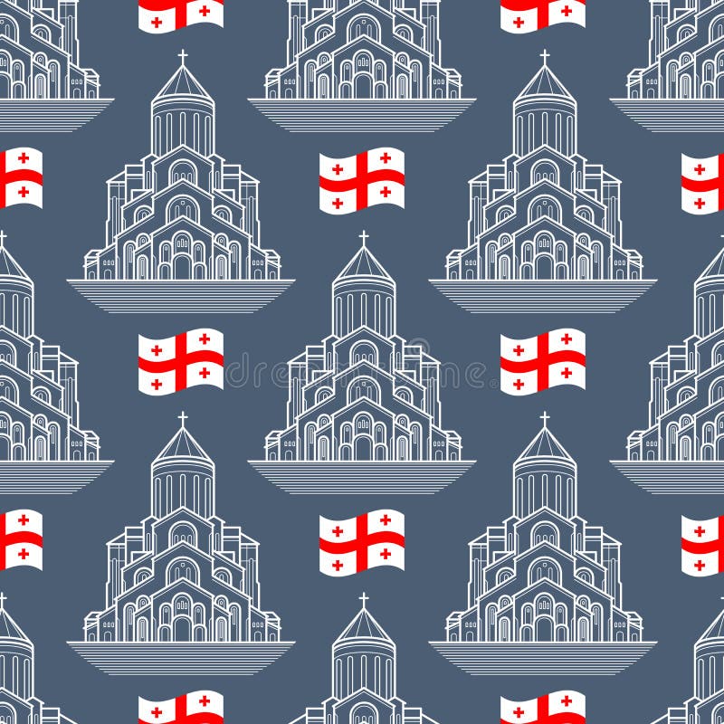 Vector Seamless Pattern. Georgia Flag and Silhouette Church. Stock ...