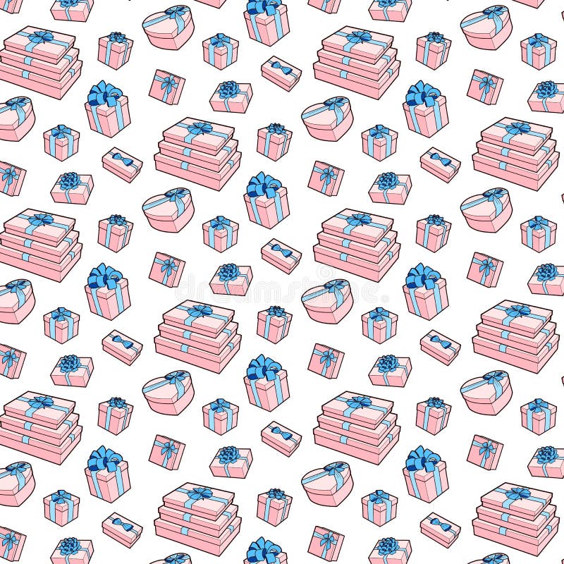 Vector Seamless Pattern. Gift Box Collection with Bows and Ribbons ...