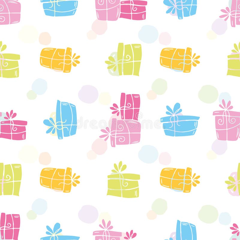 Vector Seamless Pattern with Gift Boxes and Spots in Pastel Colors ...