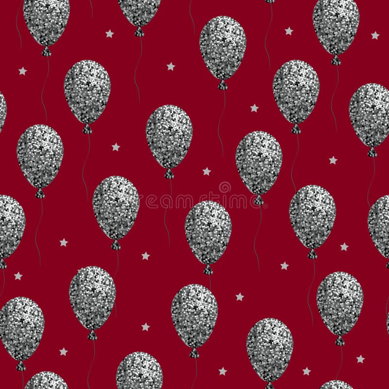 Vector Seamless Pattern. Glitter Silver Balloons on Red. Stock Vector ...