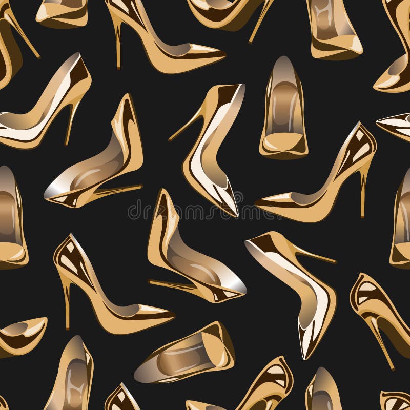 Vector Seamless Pattern with Gold Metallic Pumps. Realistic High Heel ...