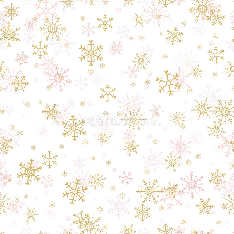 Vector Seamless Pattern of Gold and Pink Snowflakes Stock Vector ...