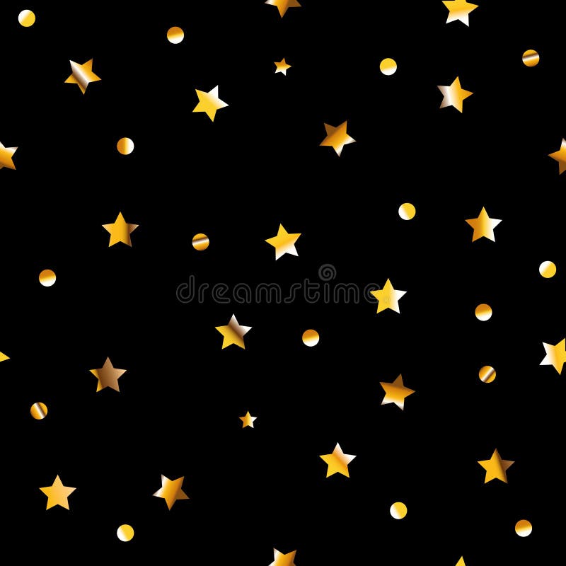 Vector Abstract Gold Stars Outline Seamless Pattern on the Black ...