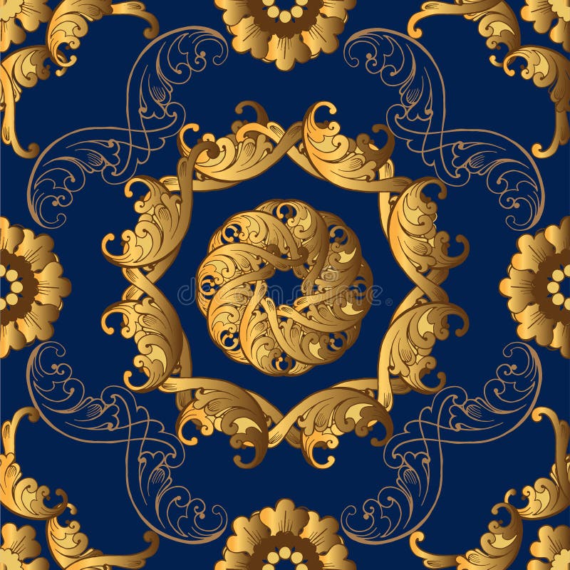 Vector Seamless Pattern with Golden Ornament. Ornate Floral Decor Stock ...