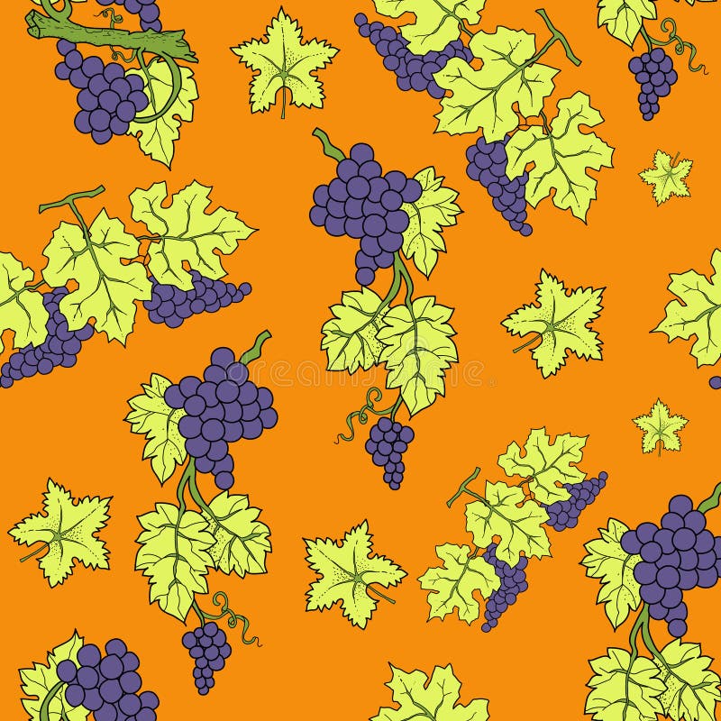 Vector Seamless Pattern with Grapes and Leaves Stock Vector ...