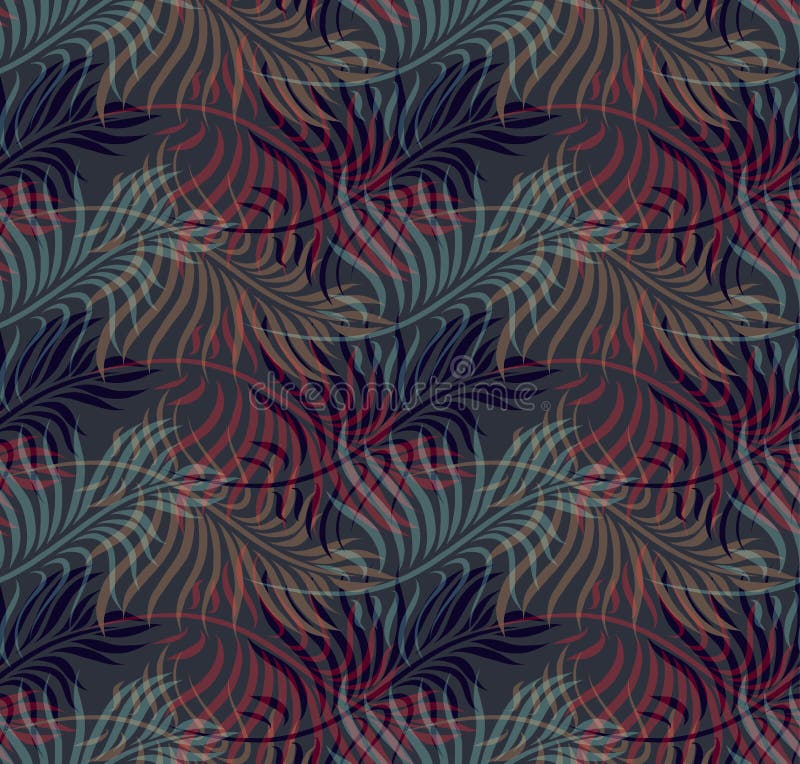 Vector Seamless Pattern with Graphical Leaves, Colorful Botanical ...
