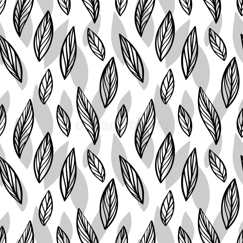 Vector Seamless Pattern of Graphical Leaves Shapes, Monochrome ...