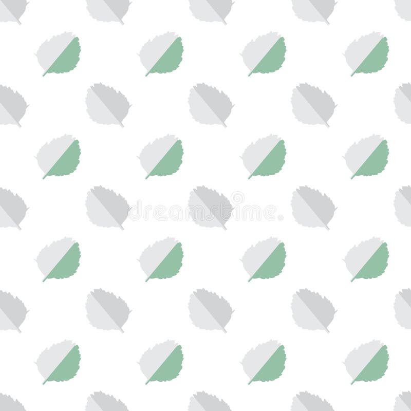 Vector Seamless Pattern with Green and Grey Autumn Leaves on a White ...