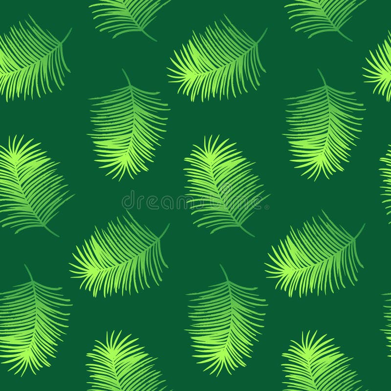 Vector Seamless Pattern with Green Leaves. Exotic Palm Tree, Green ...
