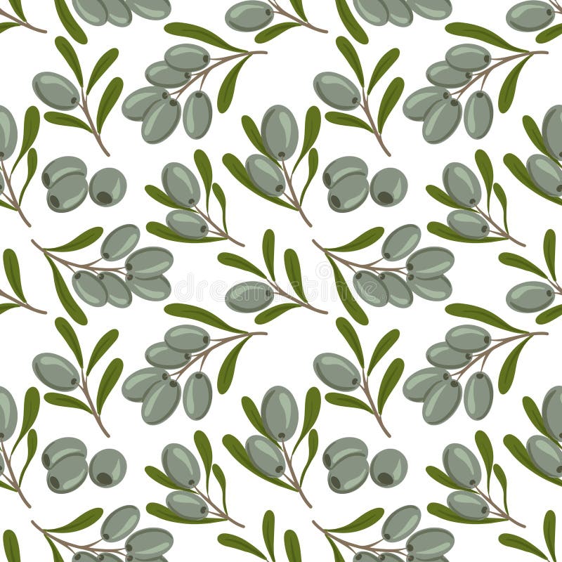 Vector Seamless Pattern with Green Olive Tree Branches on White ...