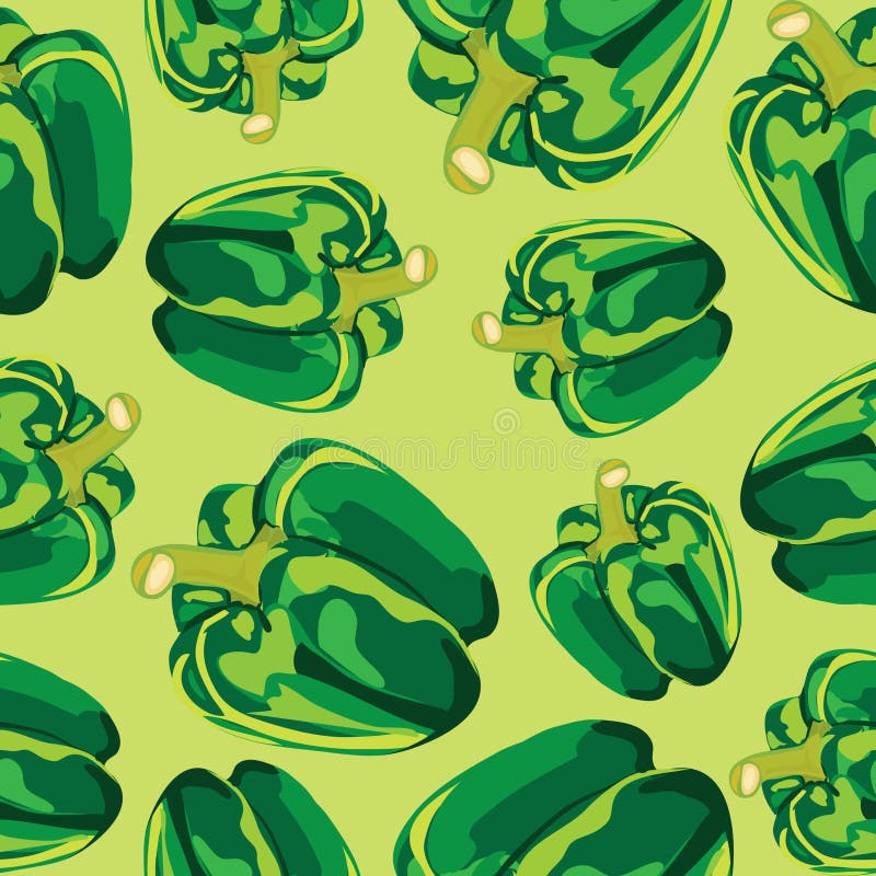 Vector Seamless Pattern of Green Peppers Stock Vector - Illustration of ...