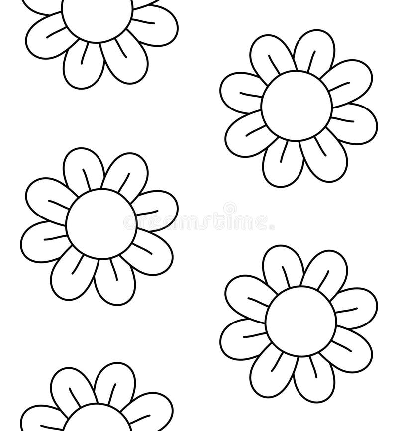 Vector Seamless Pattern of Groovy Outline Flower Stock Vector ...