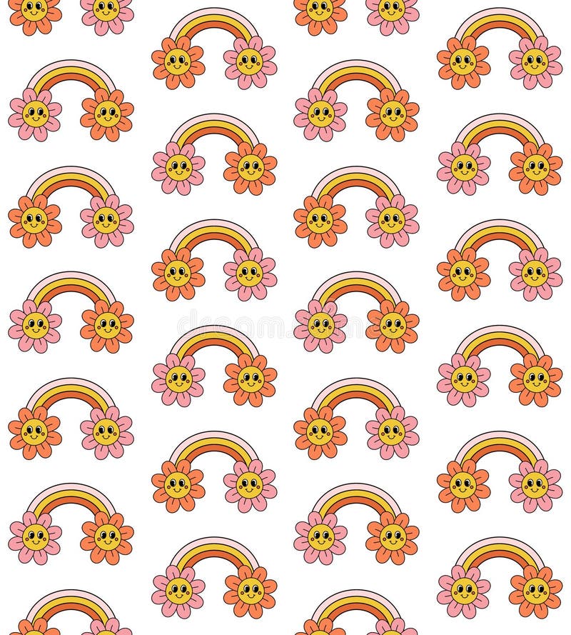 Vector Seamless Pattern of Groovy Rainbow Stock Vector - Illustration ...