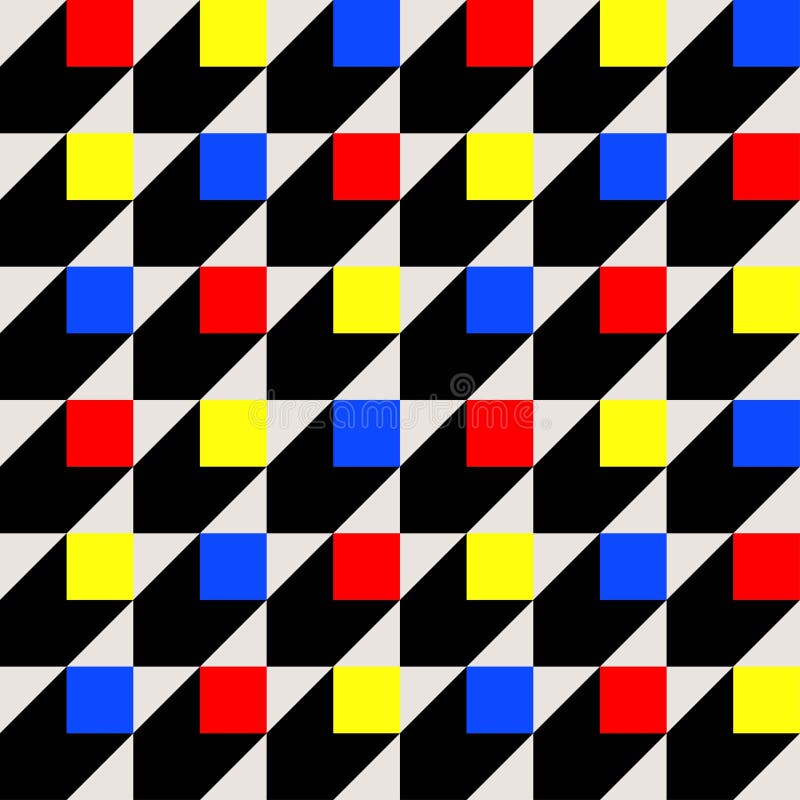 Vector Seamless Pattern in Groovy Red, Blue and Yellow Colors Creating ...