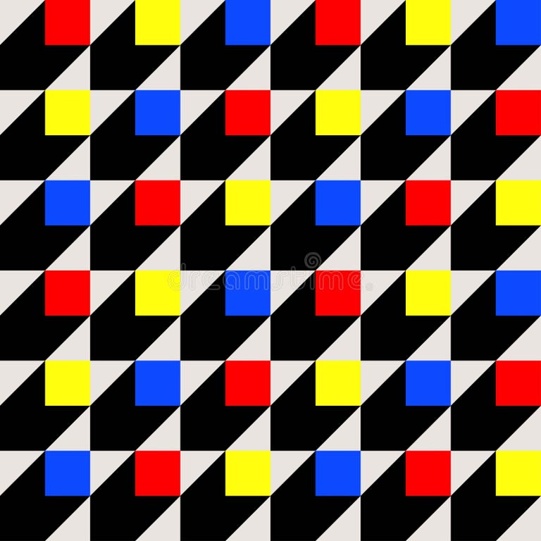 Vector Seamless Pattern in Groovy Red, Blue and Yellow Colors Creating ...