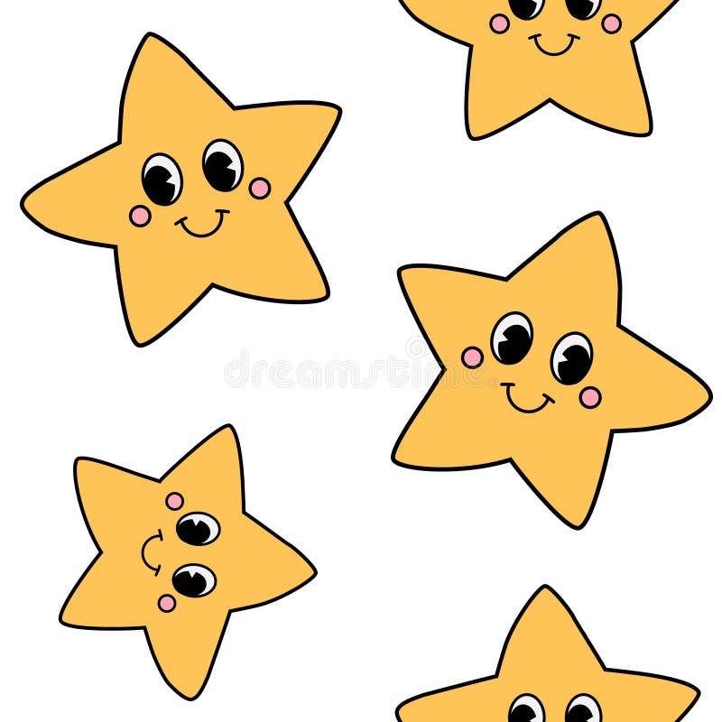 Vector Seamless Pattern of Groovy Retro Star Stock Illustration ...