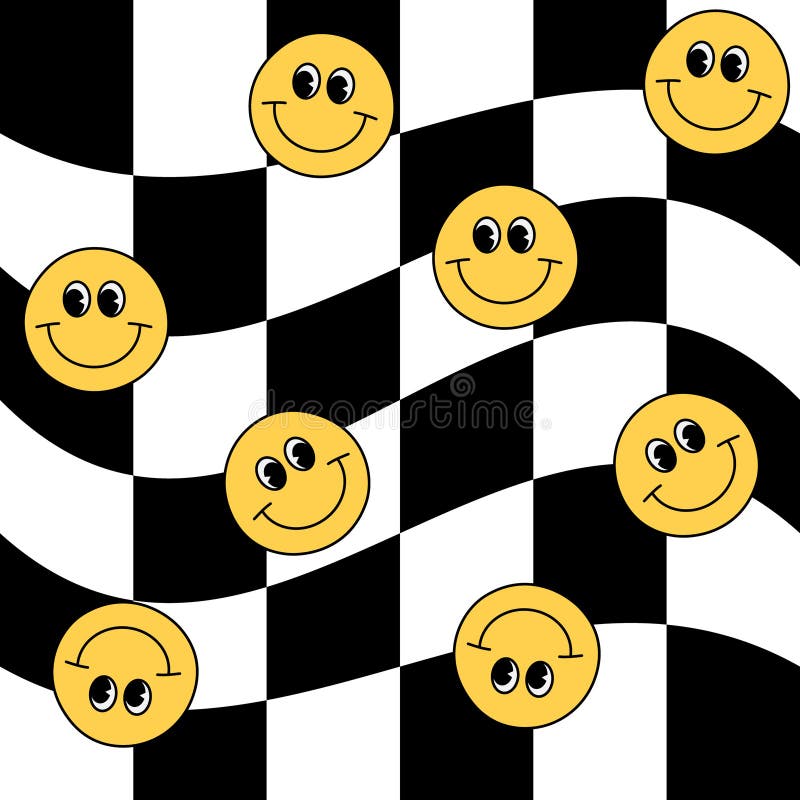 Vector Seamless Pattern of Groovy Smile on Checker Stock Vector ...