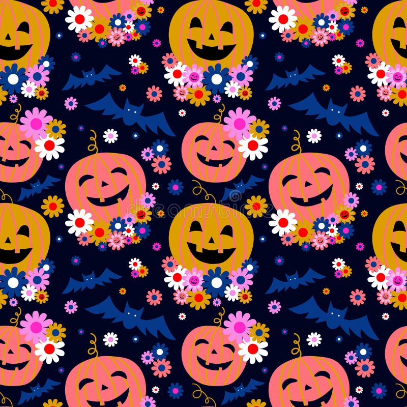 Vector Seamless Pattern for Halloween with Smiling Pumpkins and ...